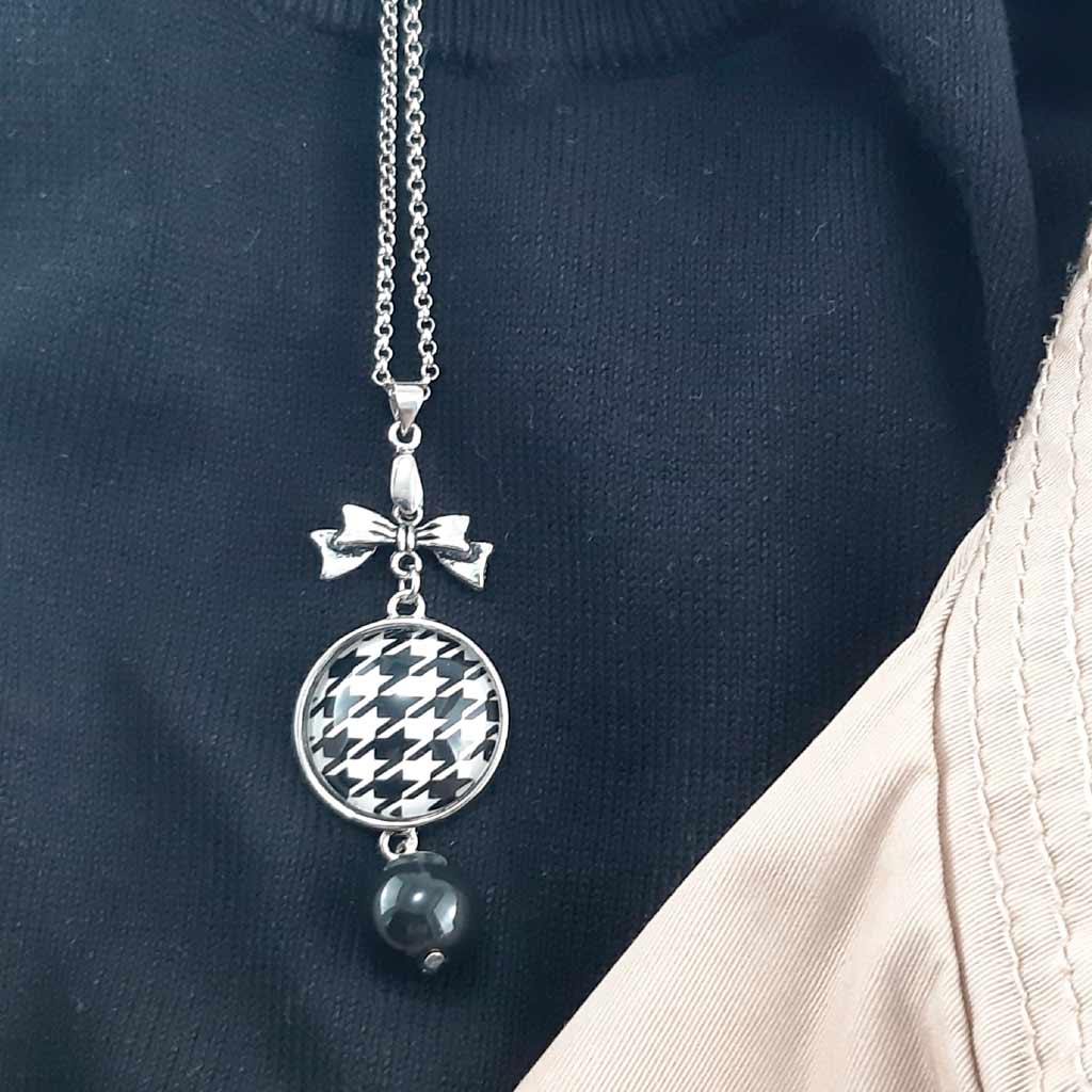 Collier-sautoir "Coco" Tweed Noir & Blanc | Leitmotif(s)